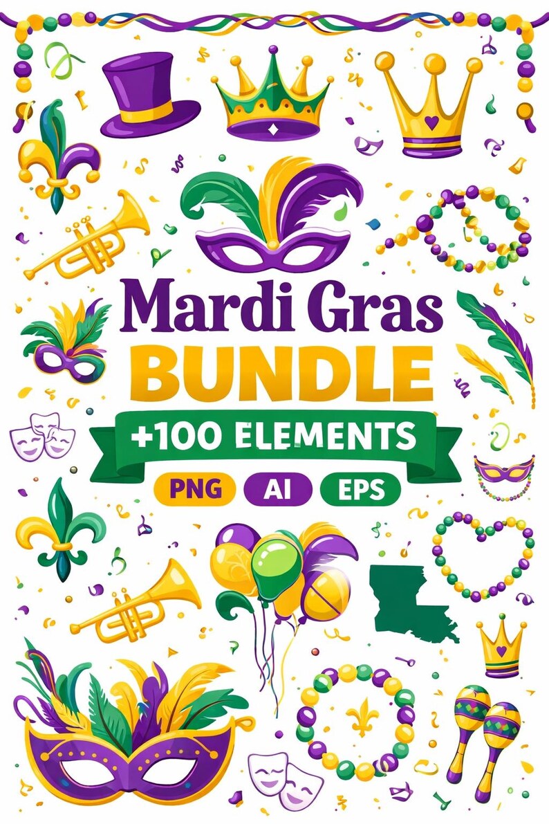 Mardi Gras Clipart Bundle | Carnival PNG, AI, EPS Graphics - Etsy