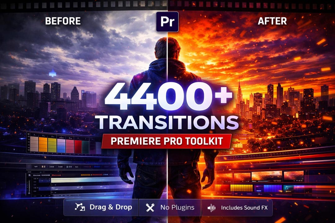 Premiere Pro Transitions Pack | Effects Toolkit Cinematic +4400 Drag ...