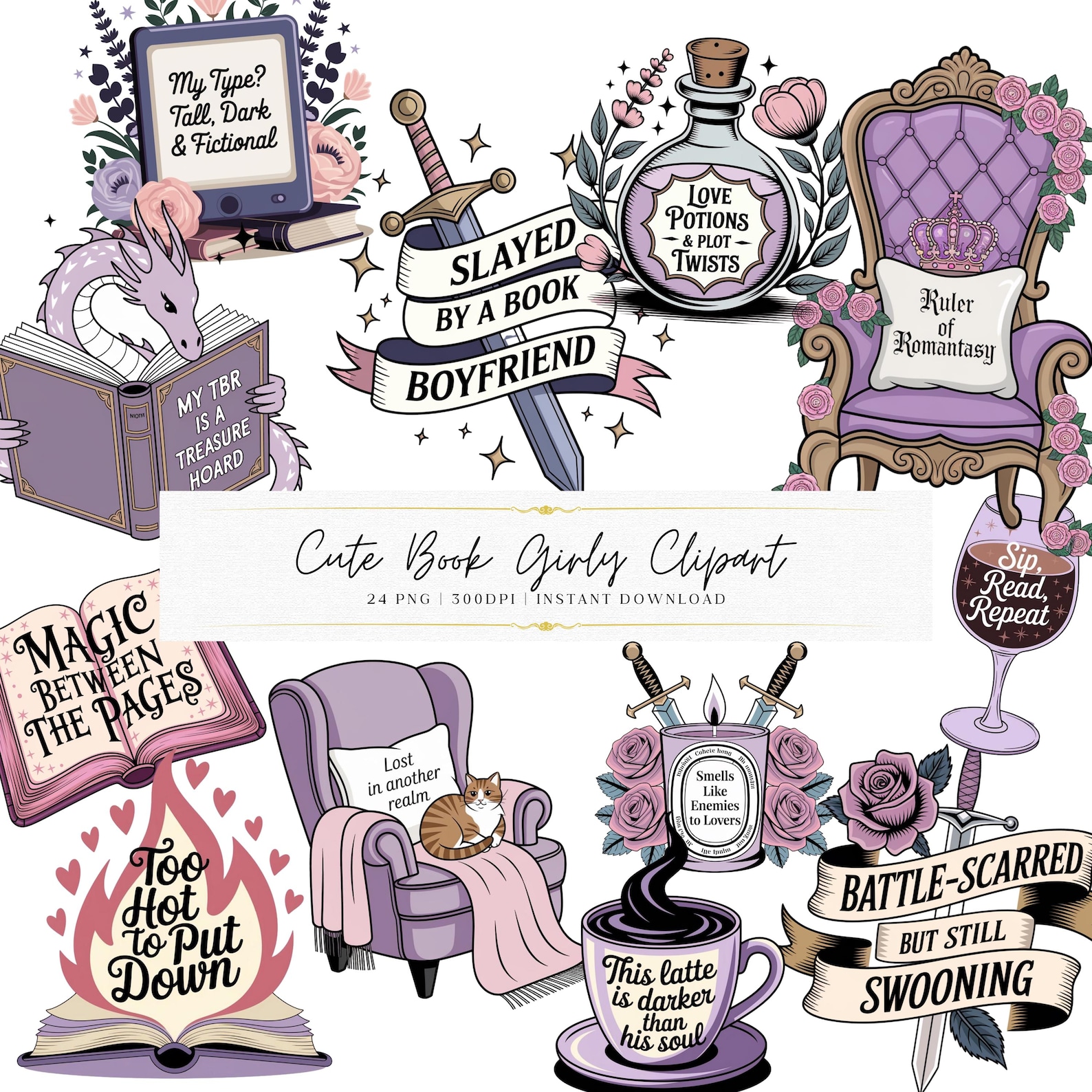 Cute Book Girlies Clipart Bundle | Bookish Aesthetic Digital Stickers ...