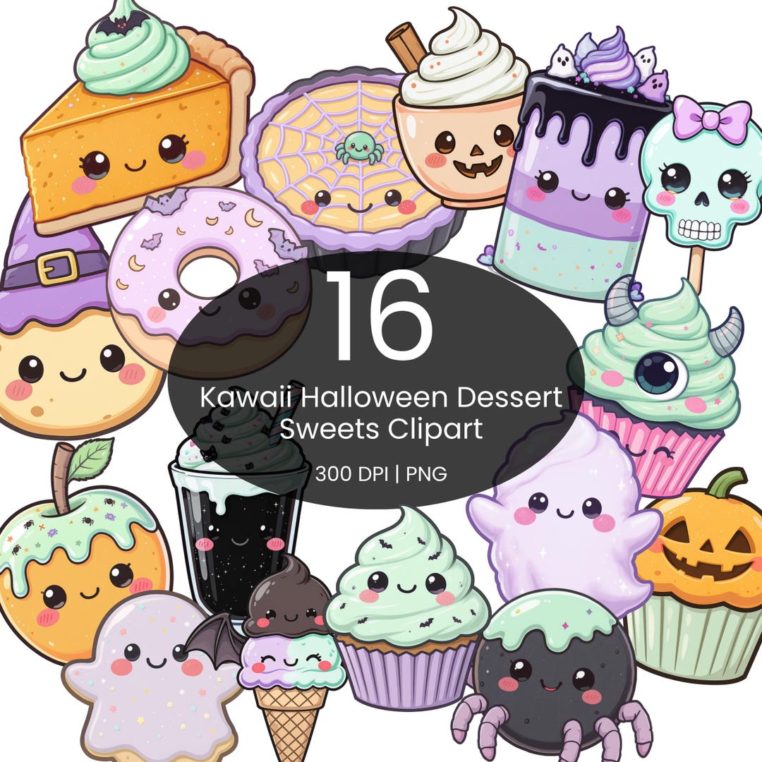 Kawaii Halloween Clipart Bundle: Pastel Spooky Sweets (PNG, 300 DPI) - Etsy