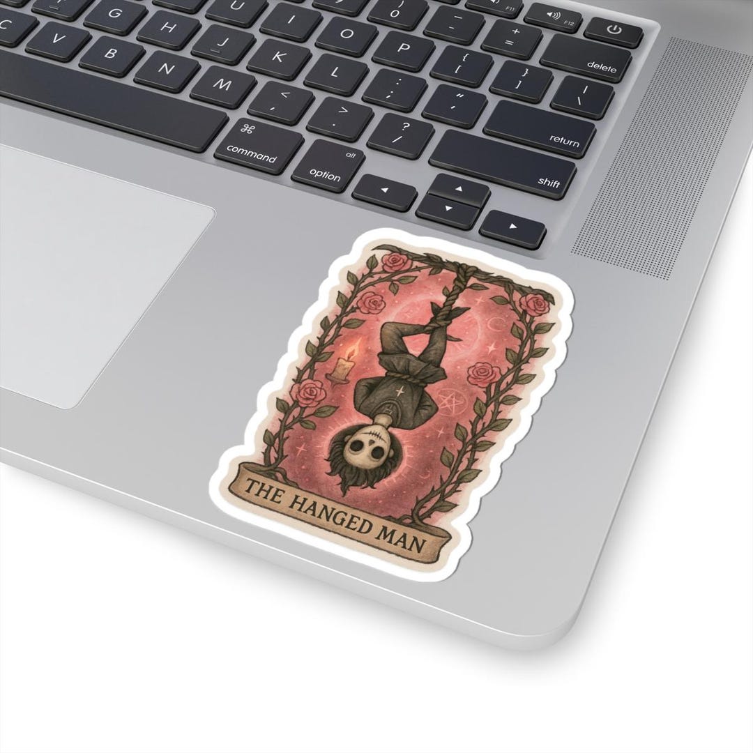 Pink Rose Macabre Hanged Man Tarot Card Sticker, Cute Gothic Sticker ...