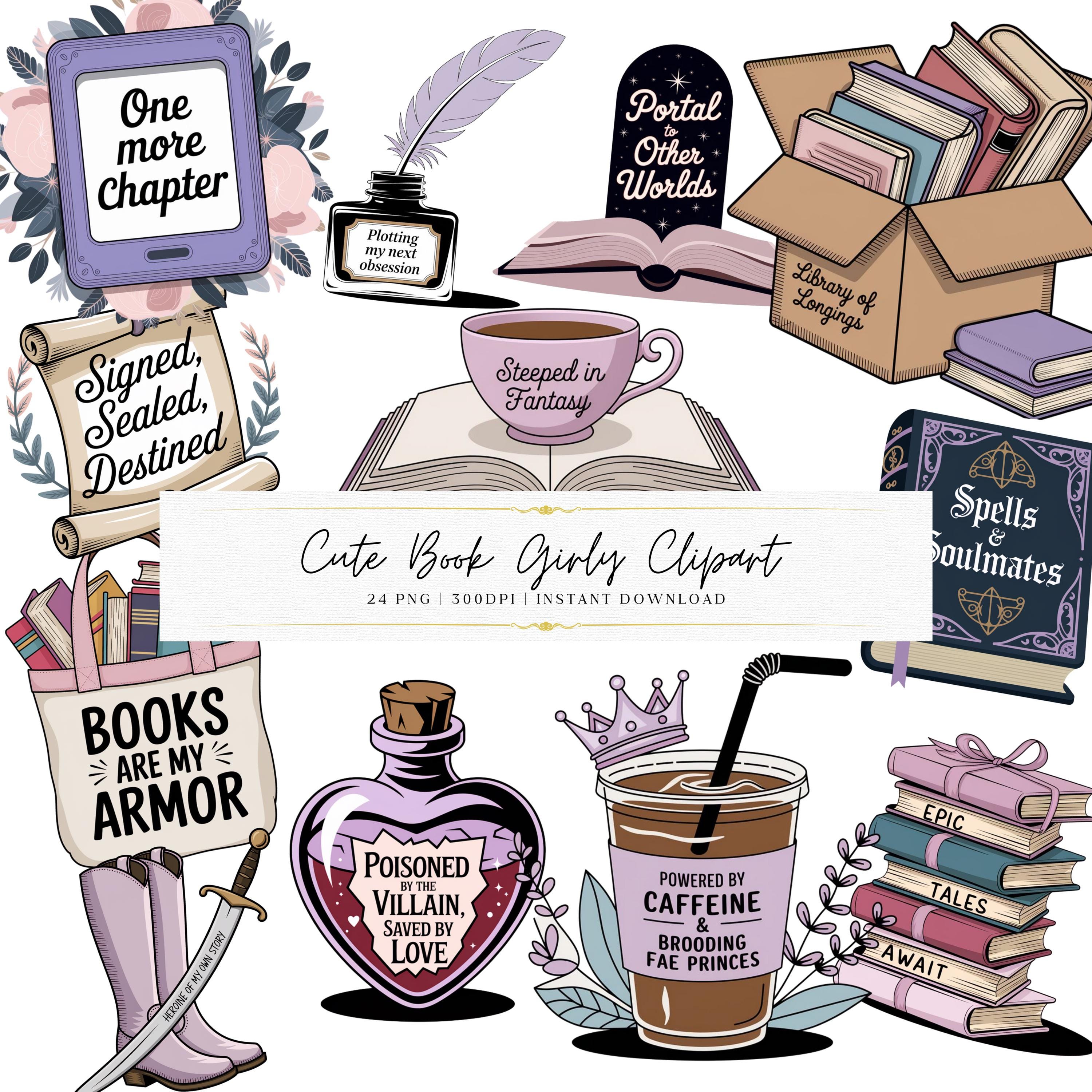 Cute Book Girlies Clipart Bundle | Bookish Aesthetic Digital Stickers ...