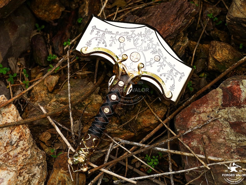Hand-forged God of War Mjolnir Hammer: Stainless Steel, Leather-wrapped ...