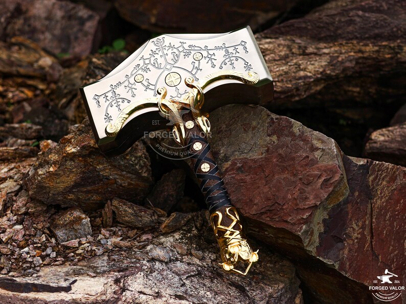 Hand-forged God of War Mjolnir Hammer: Stainless Steel, Leather-wrapped ...