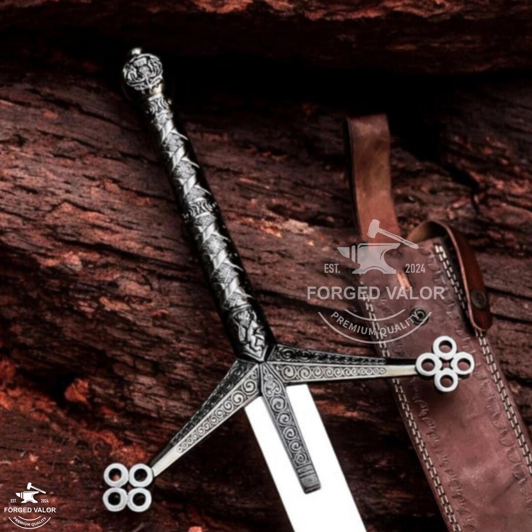 Handmade Scottish Claymore Replica: High Carbon Steel, Leather Sheath ...