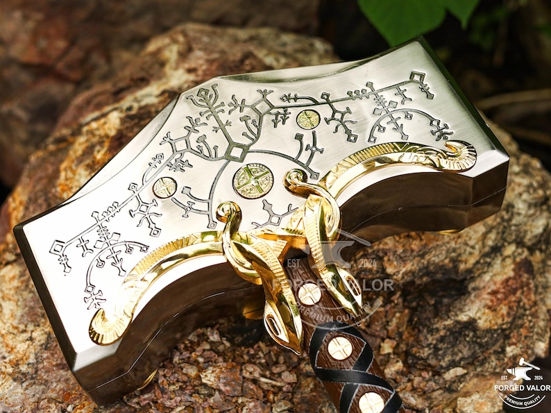 Hand-forged God of War Mjolnir Hammer: Stainless Steel, Leather-wrapped ...