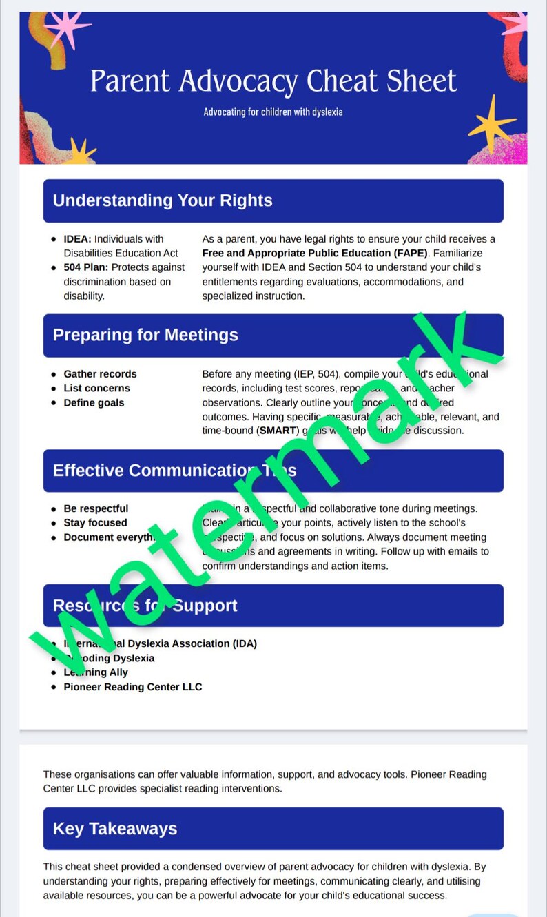 Parent Advocacy Cheat Sheet - Etsy