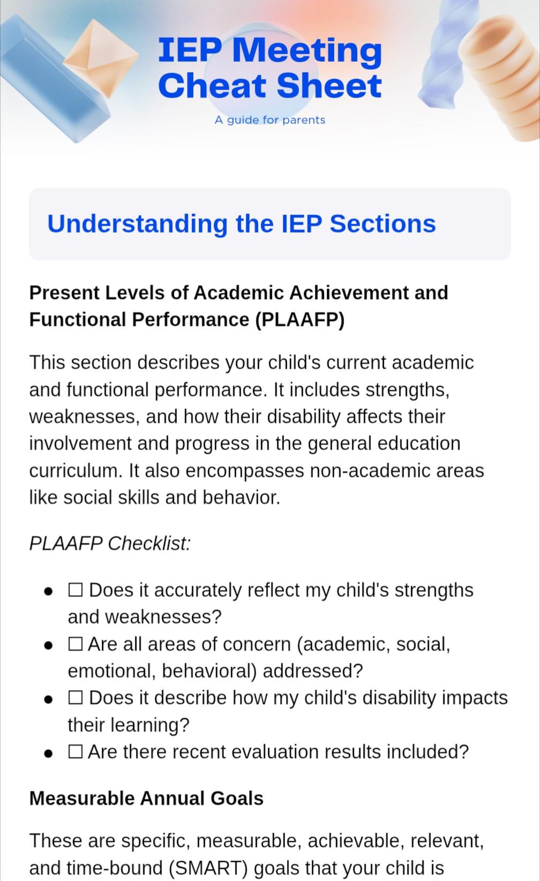 IEP Cheat Sheet - Etsy