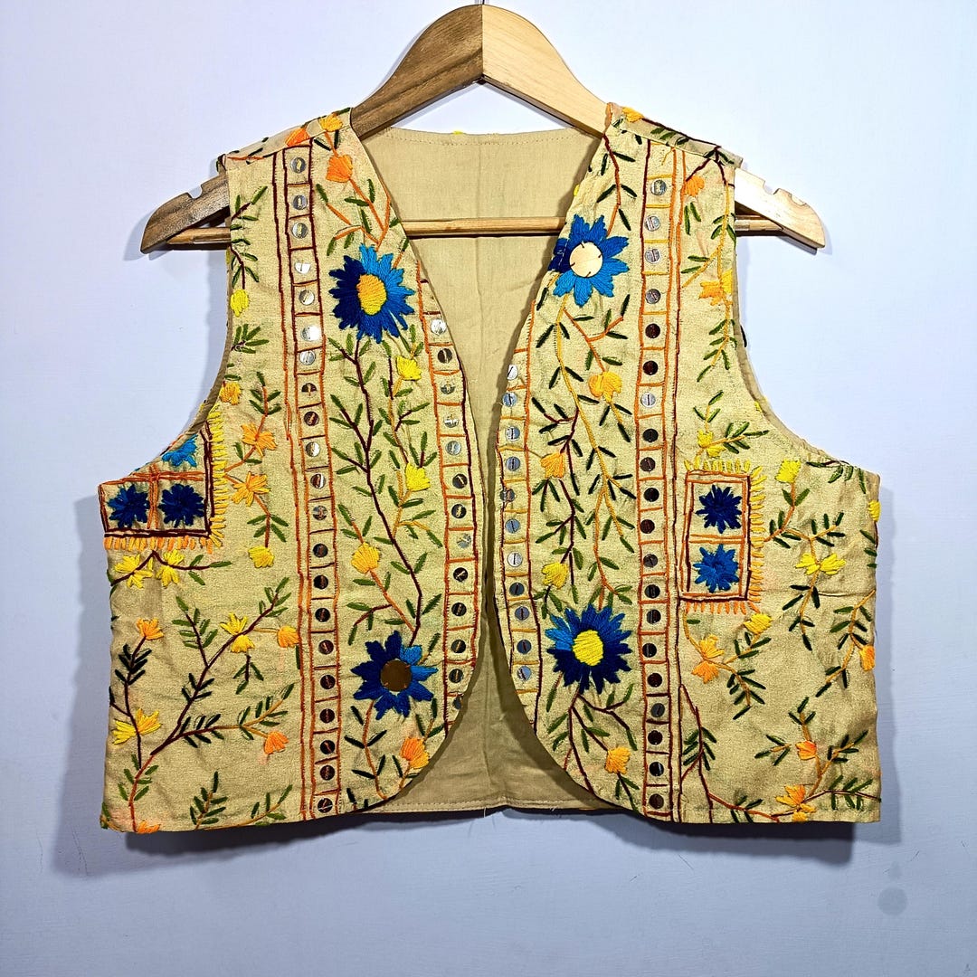 Embroidered Mirror Work Vest: Boho Indian Floral Jacket - Etsy