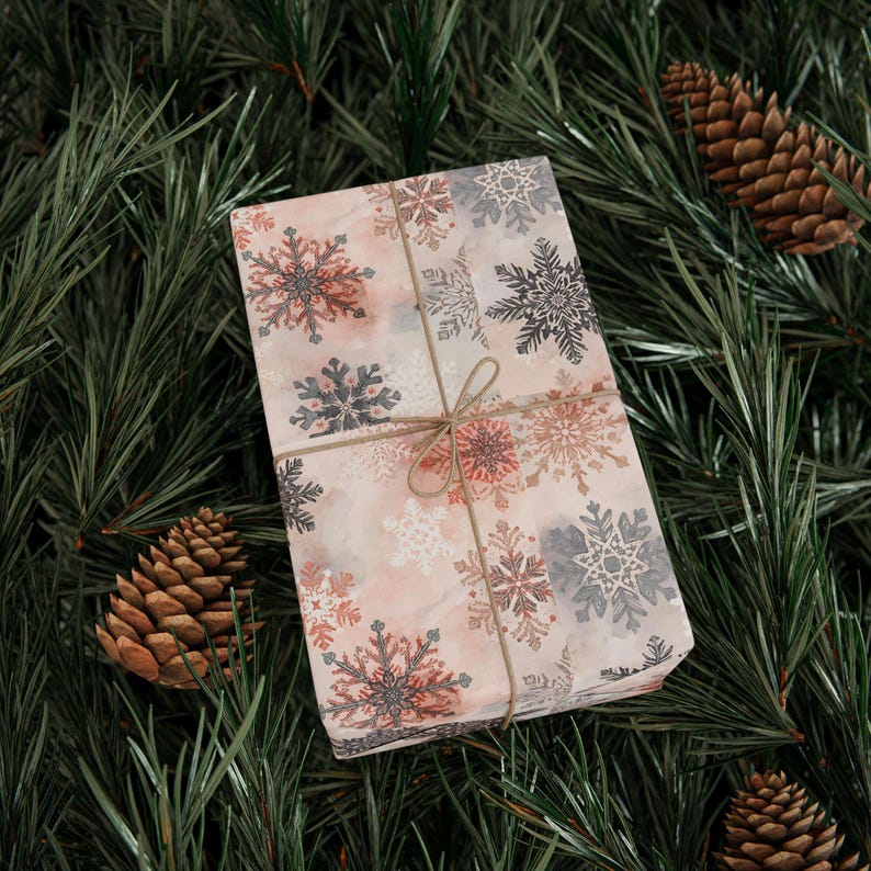 Snowflake Wrapping Paper | Neutral Winter Gift Wrap | Winter Gift Beige ...