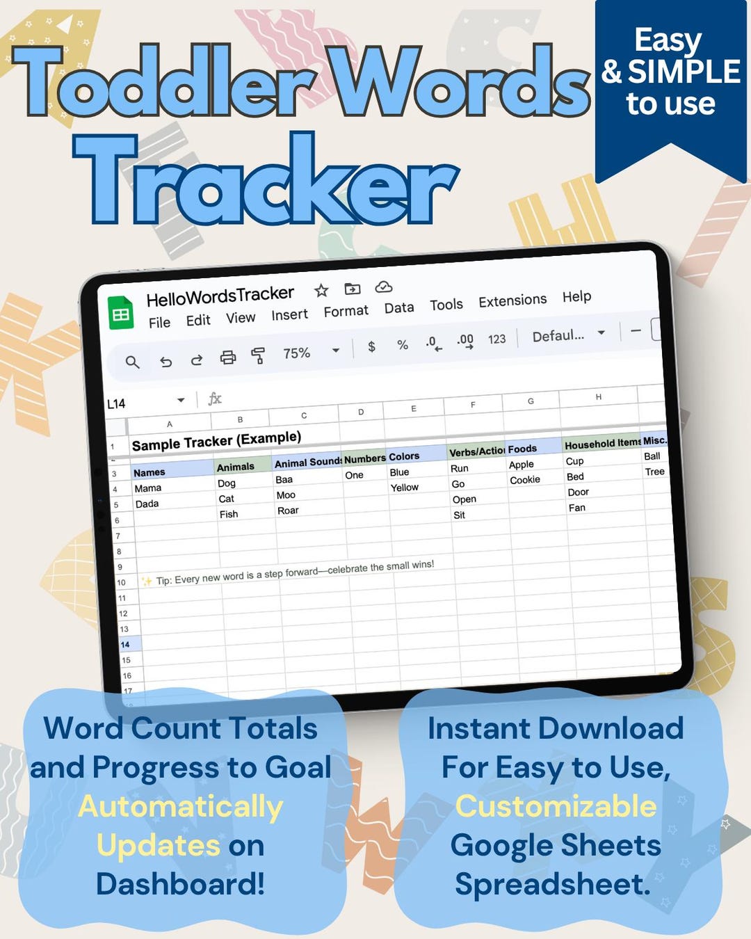 Toddler Speech Tracker for Parents, Simple Speech Therapy Progress Log ...