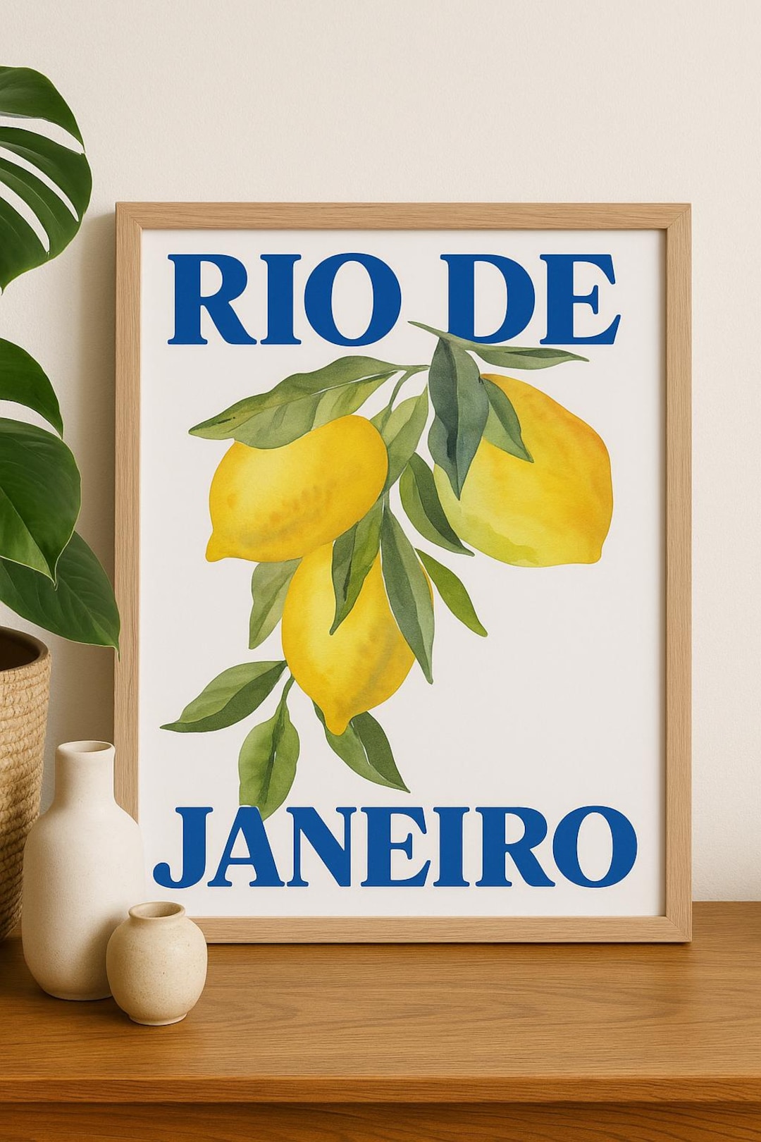 Rio De Janeiro Lemon Art Print - Tropical Kitchen Decor, Mediterranean ...