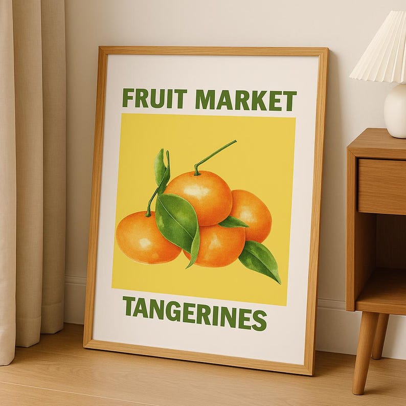 Tangerine Fruit Market Poster, Retro Kitchen Wall Art, Citrus ...