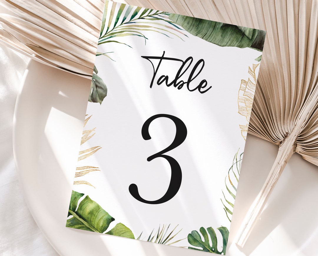 Wedding Table Numbers Tropical Palm Monstera Destination Wedding - Etsy