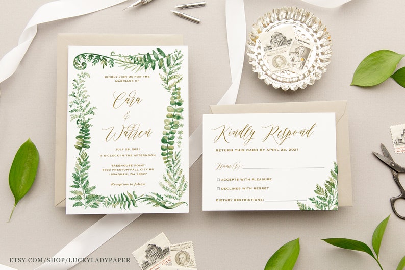 Fern Wedding Invitation by Luckyladypaper - Etsy