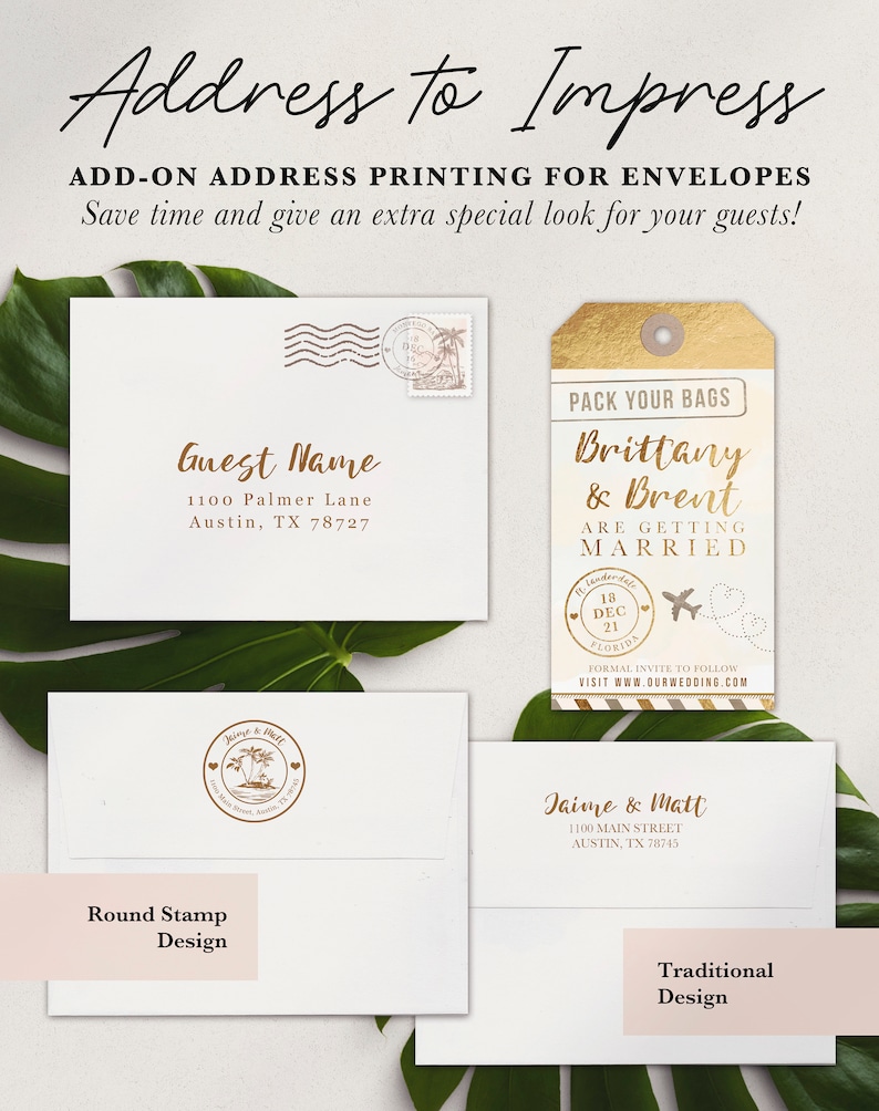 Destination Luggage Tag Shaped Save the Date Tropical Invitation by ...