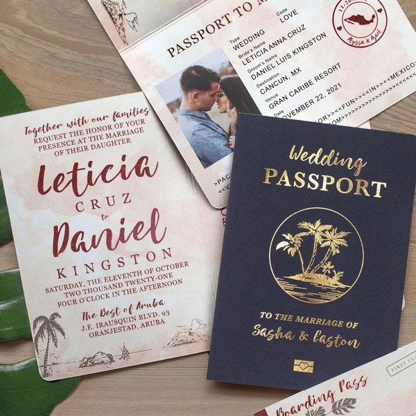 Burgundy Passport Wedding Invitation - Etsy