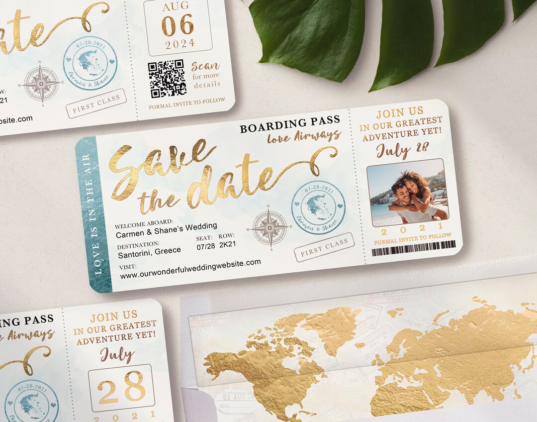 Destination Wedding Boarding Pass Photo Save the Date or Invitation in ...
