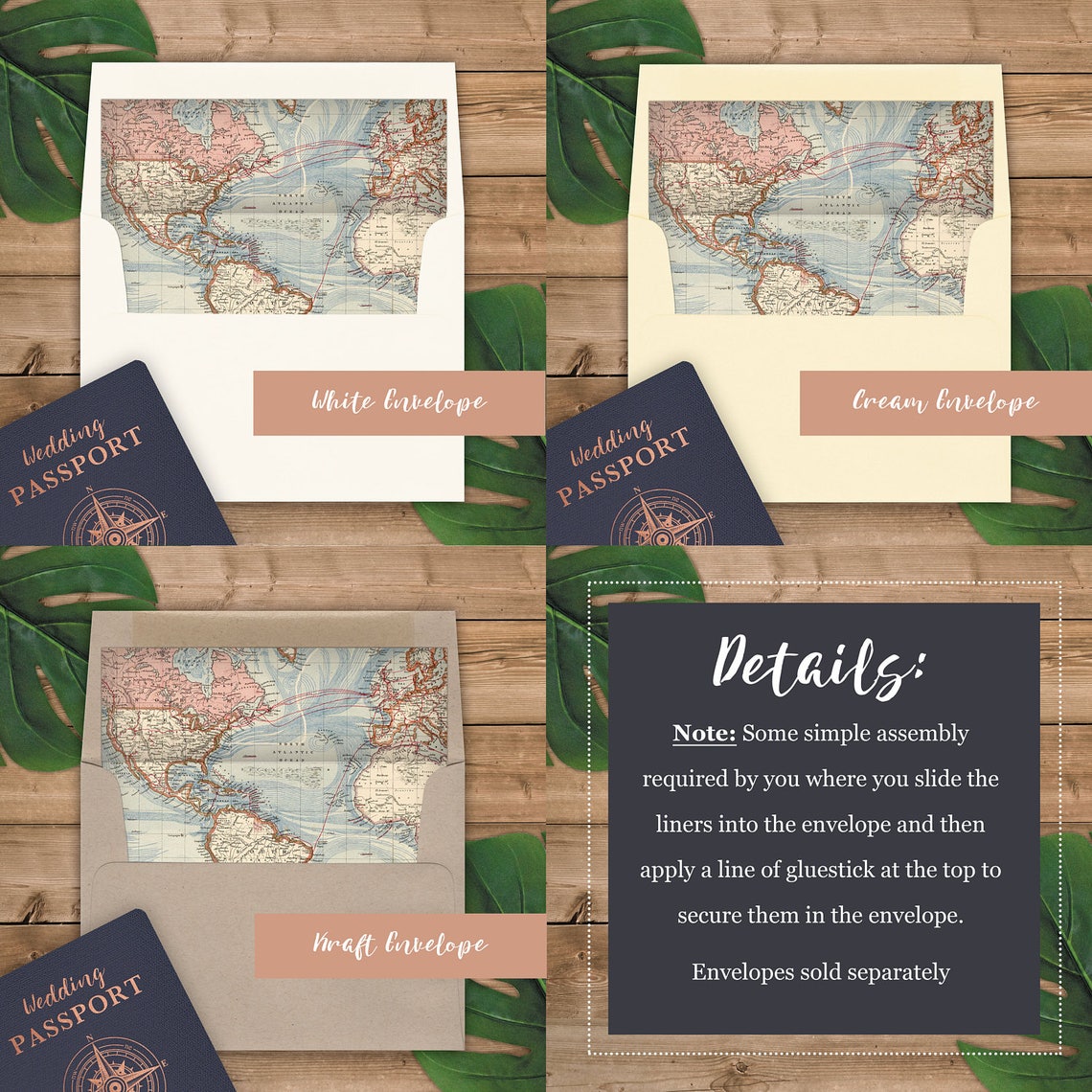 World Map Envelope Liners A2 Size - Square Flap - Multicolor - for Your ...