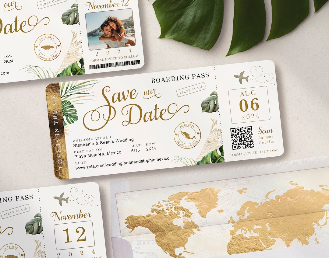 Destination Wedding QR Code Boarding Pass Save the Date Invitation ...