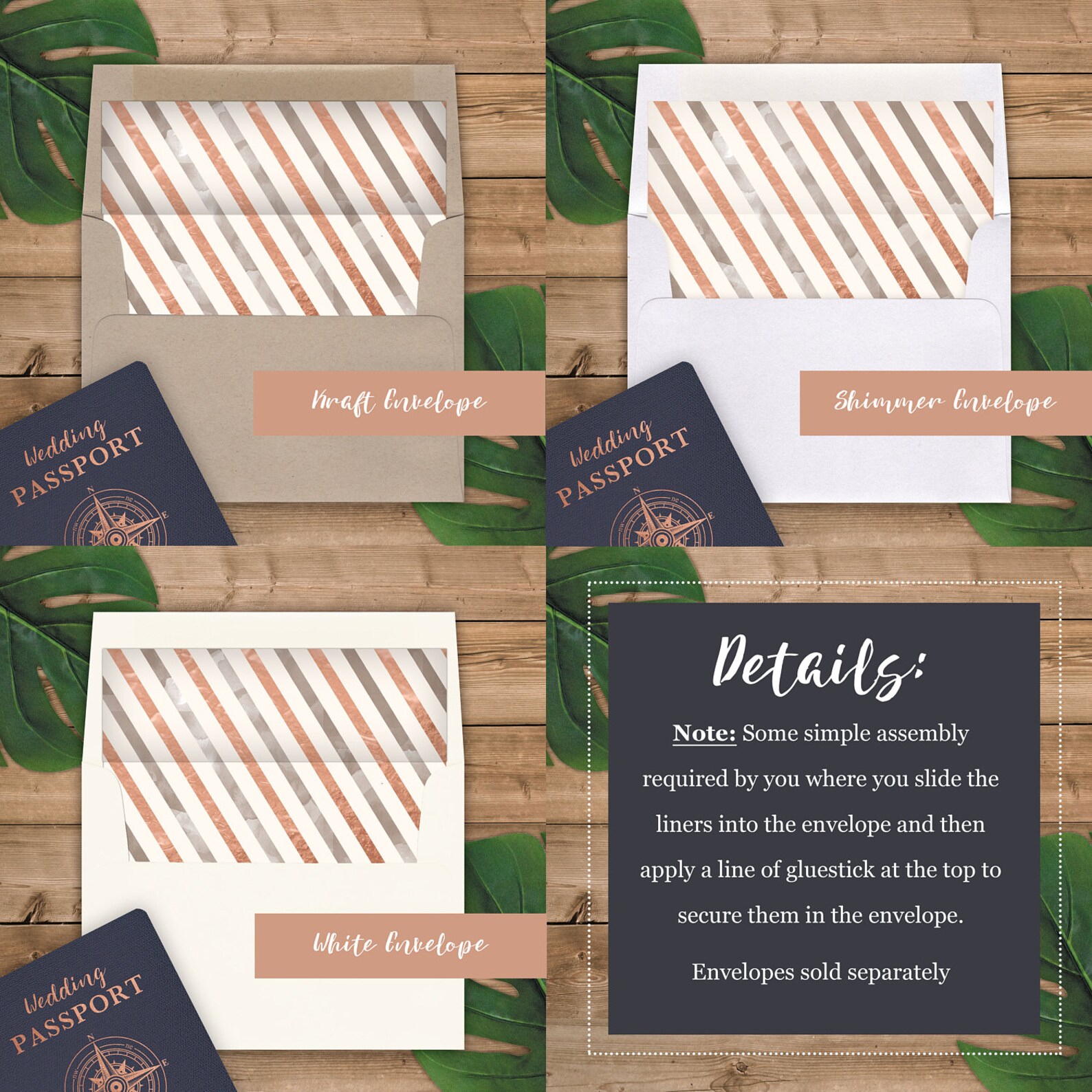 Envelope Liners A2 Size Square Flap Rose Gold and Pewter - Etsy