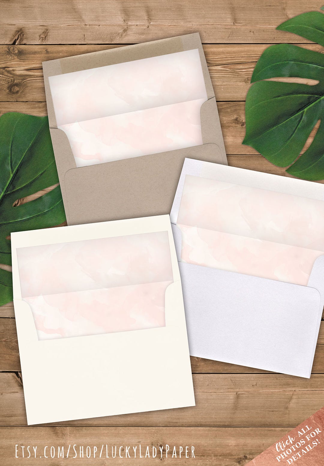 Envelope Liners A2 Size - Square Flap - Blush Watercolor - Pack of 25 ...