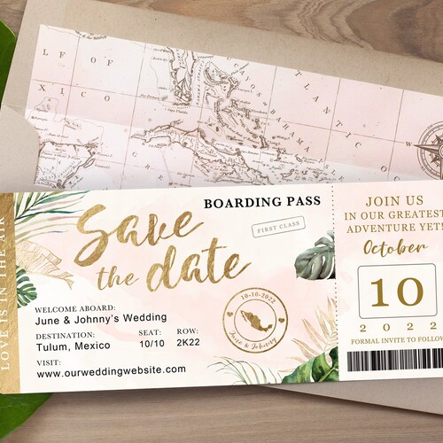 Vintage Tropical Boarding Pass Wedding Save The Date Mexico Etsy