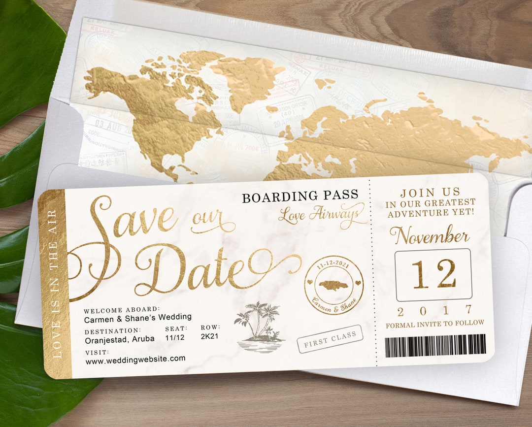 Destination Wedding Boarding Pass Save the Date or Tropical Invitation ...