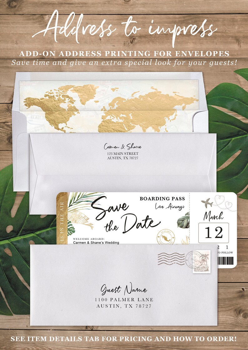 Destination Wedding Boarding Pass Save the Date Rose Gold | Etsy