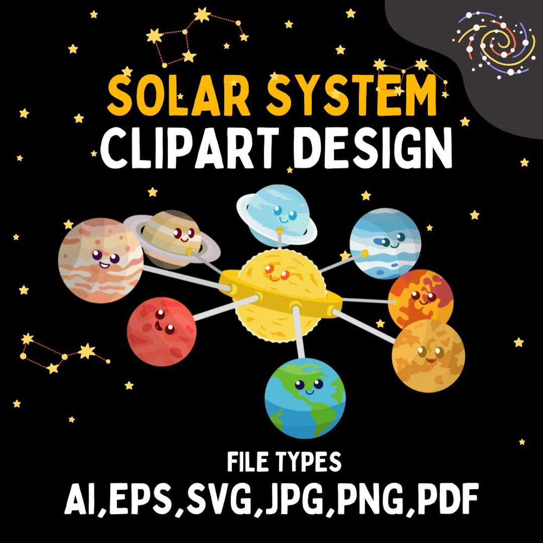 Cute Solar System Clipart Kawaii Planet Space Graphics for Kids - Etsy ...