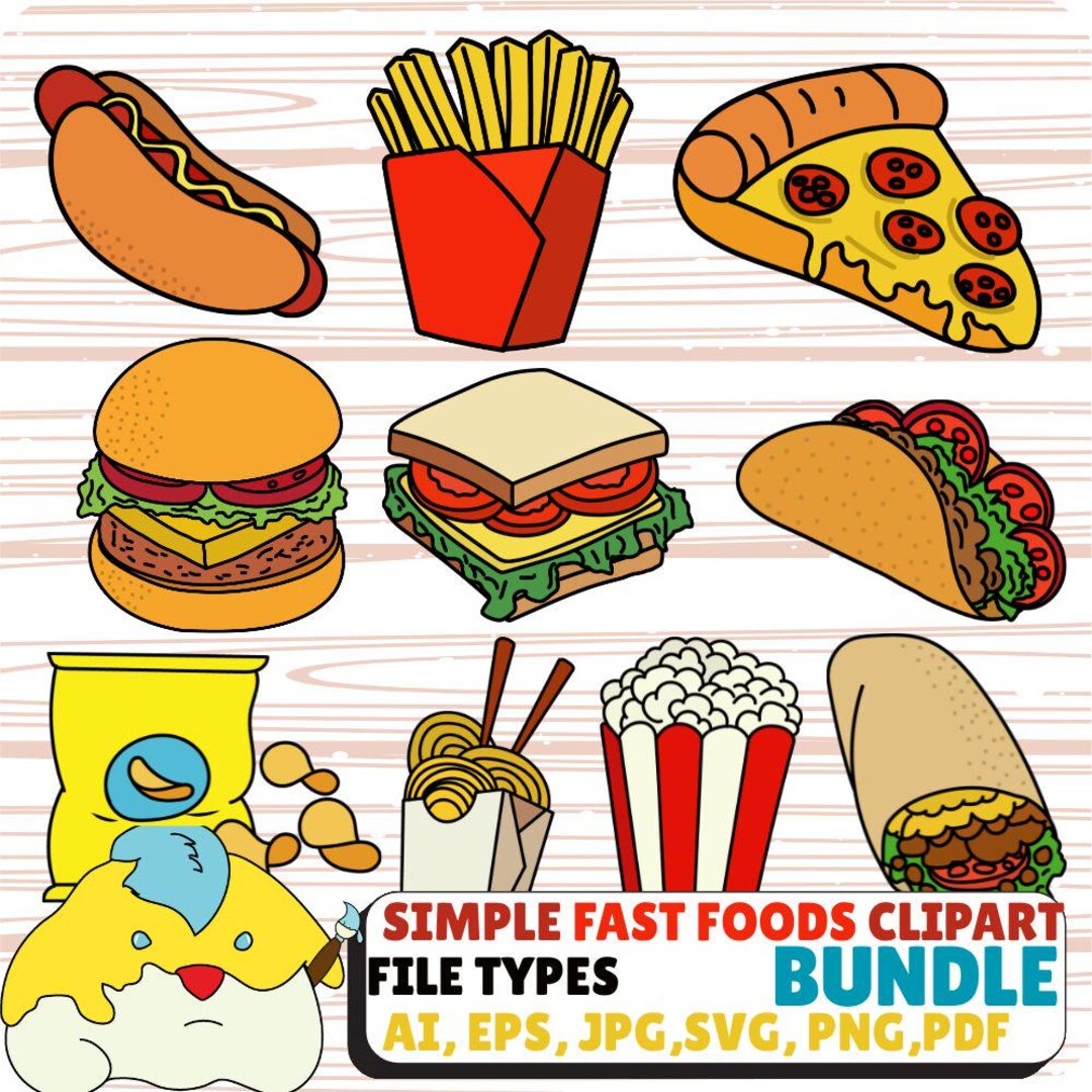 Fast Food Clipart Set | 12 Cute Snacks & Junk Food Graphics - Etsy