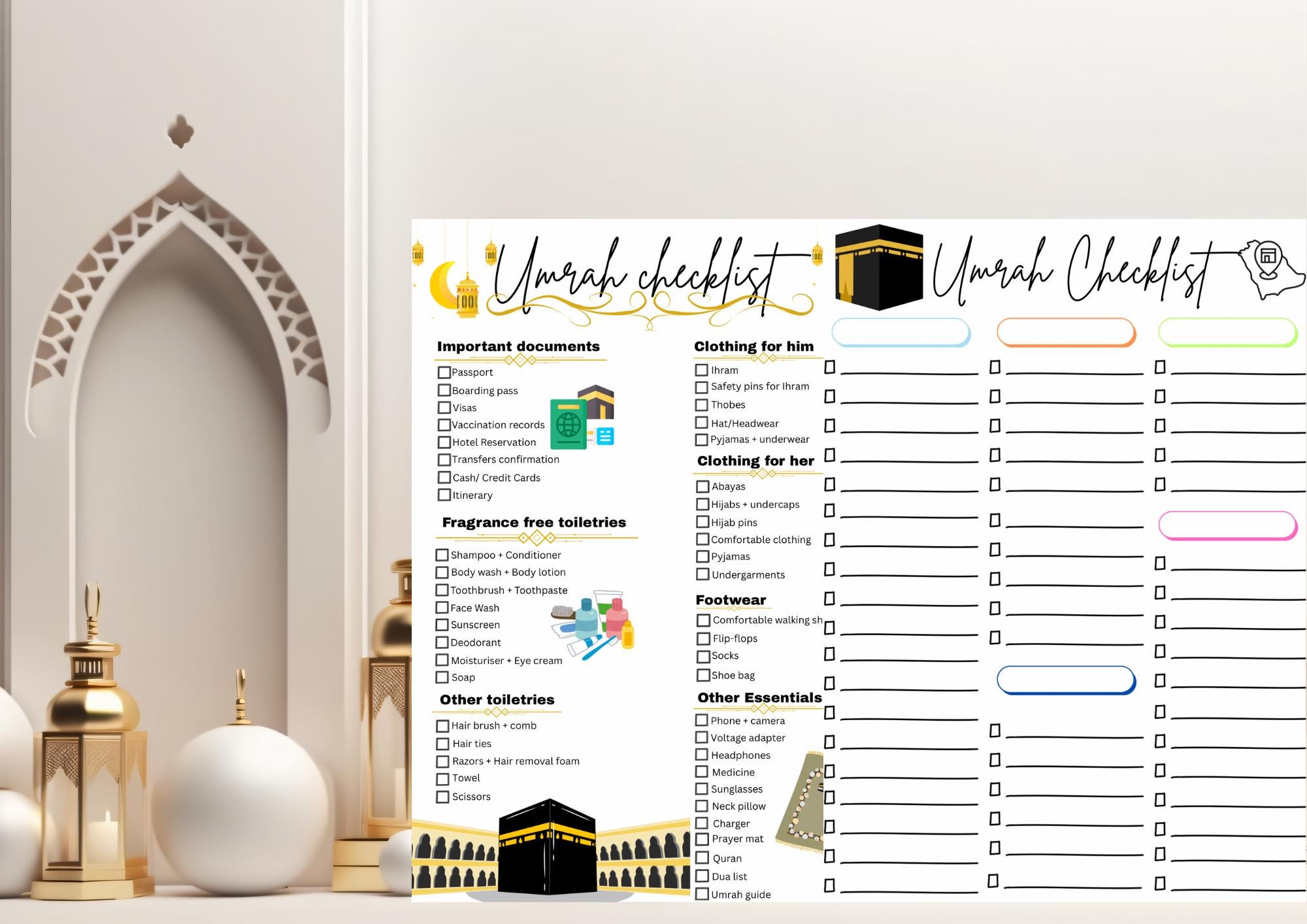 A4 Umrah Travel Checklist | Printable Packing Guide for Pilgrimage ...