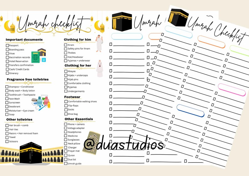 A4 Umrah Travel Checklist | Printable Packing Guide for Pilgrimage ...