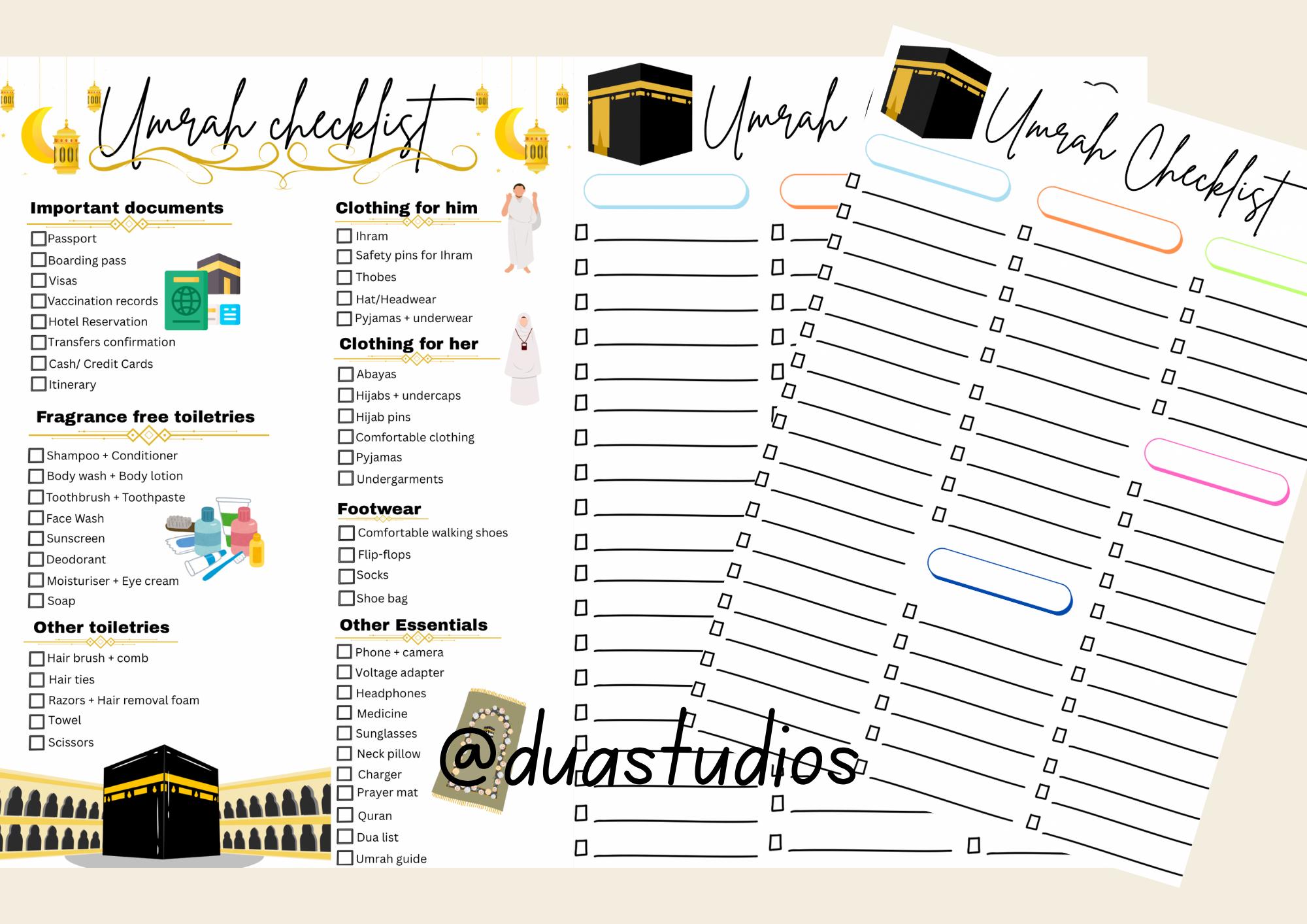 A4 Umrah Travel Checklist | Printable Packing Guide for Pilgrimage ...