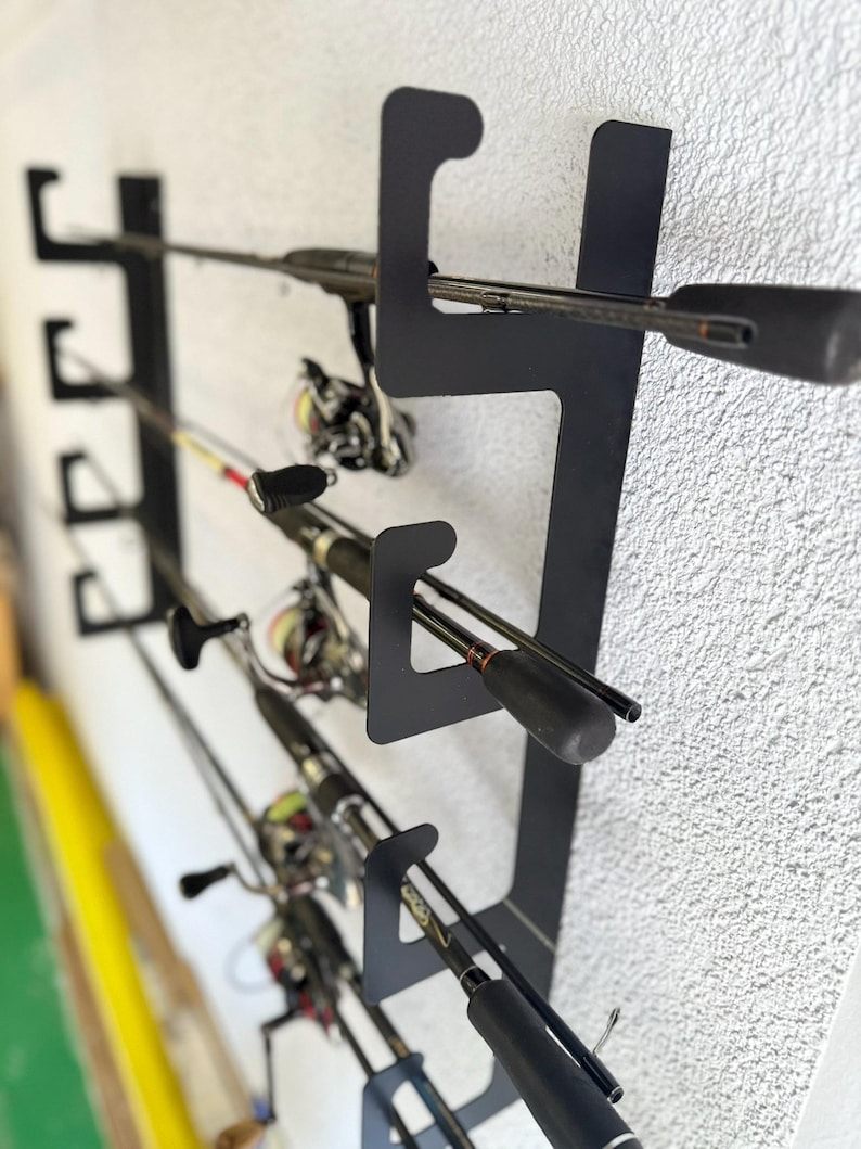 Fishing Rod Holder - Powder Coated Black Steel Wall-mounted Rack for ...