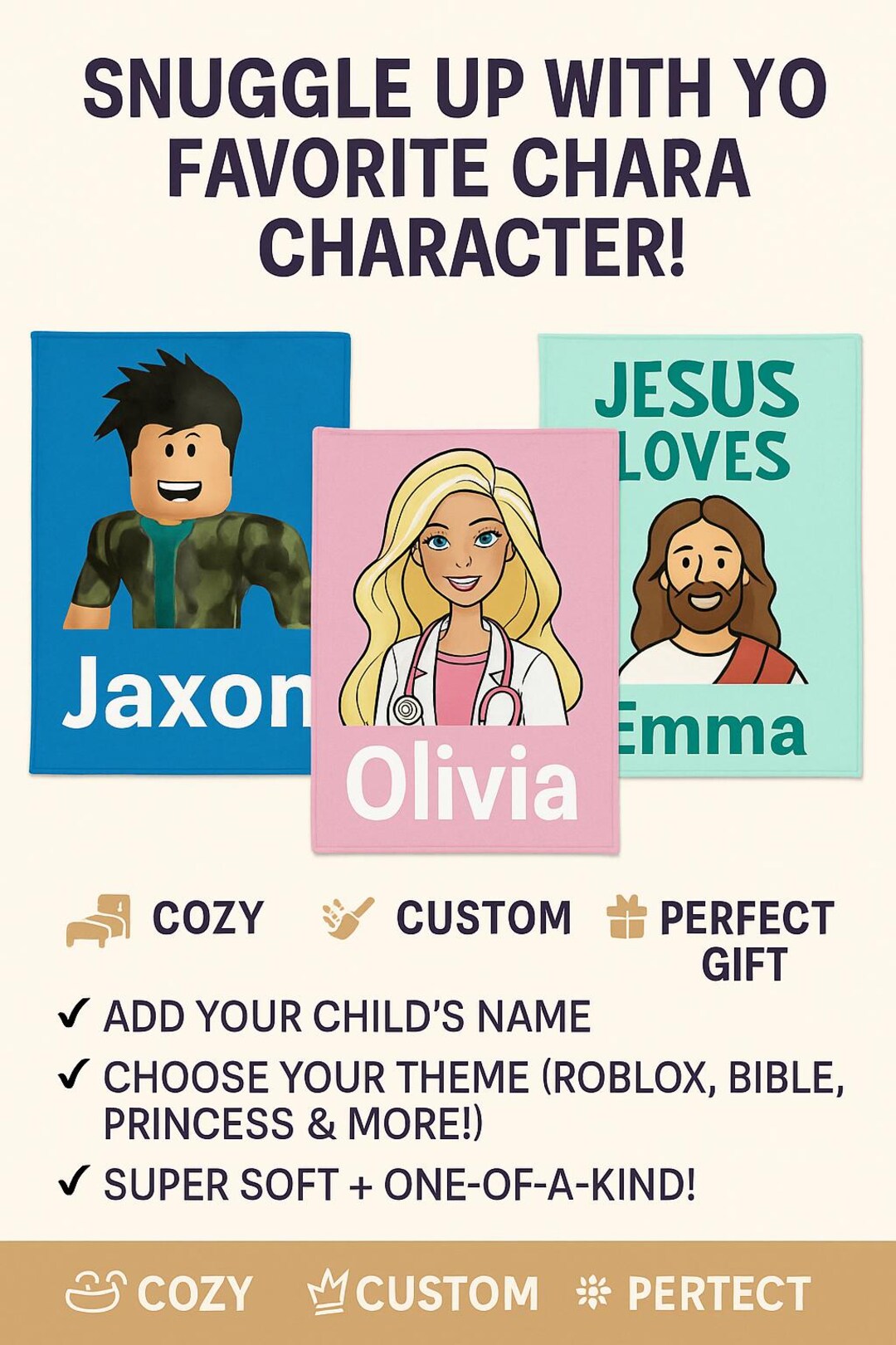 Custom Character Blanket – Personalized Kids Name Throw – Roblox ...