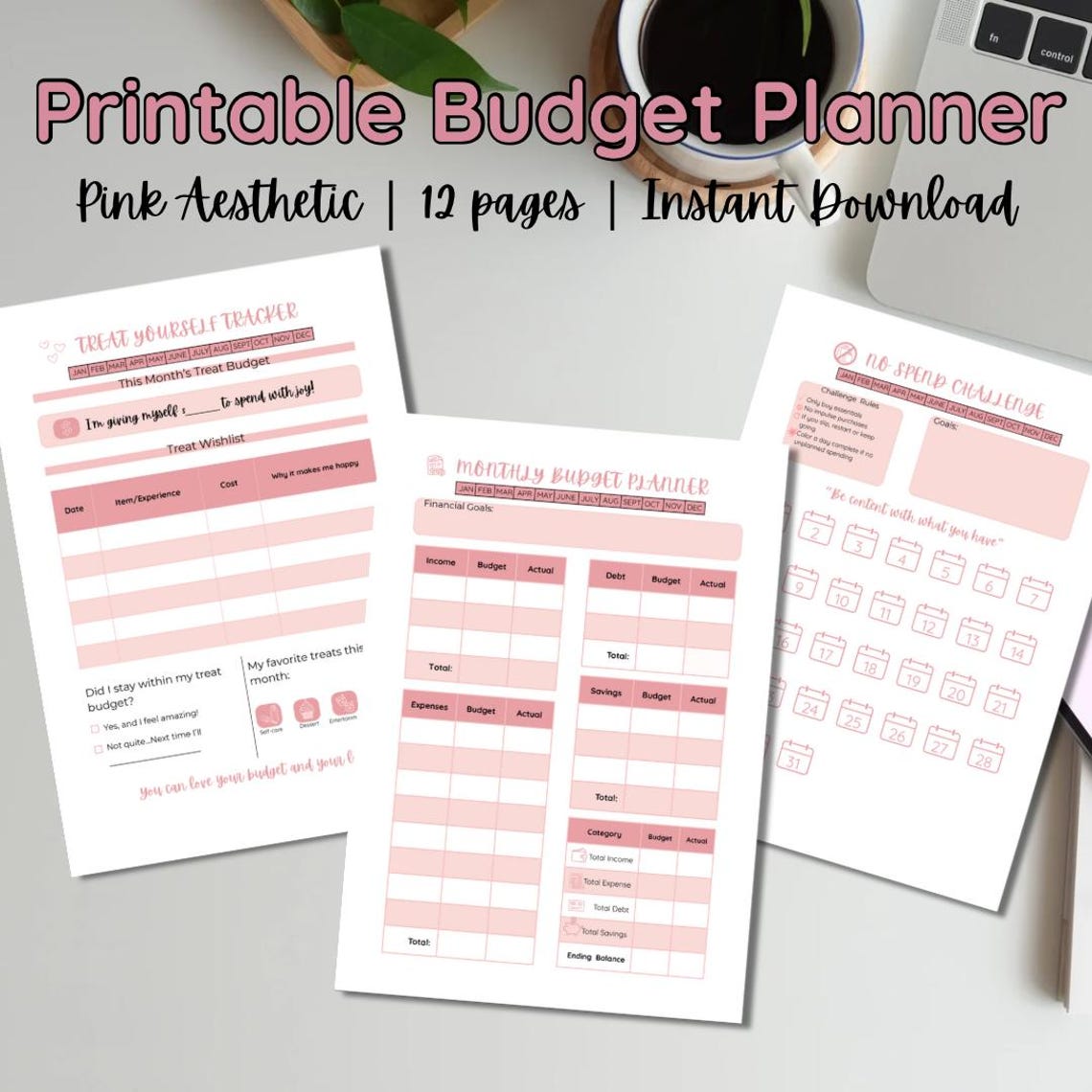 Printable Budget Planner | Pink Aesthetic Finance Binder | Expense ...