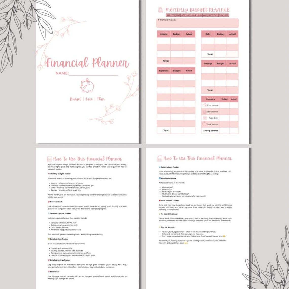 Printable Budget Planner | Pink Aesthetic Finance Binder | Expense ...