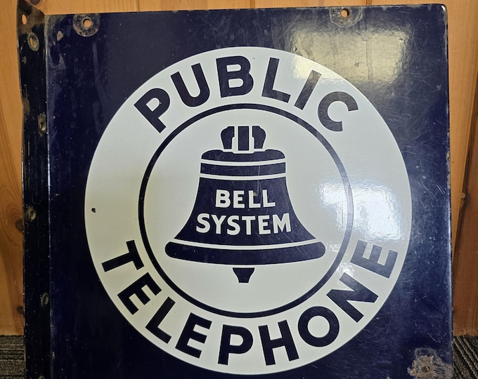 Vintage Bell System Public Telephone 18'' Porcelain Double Sided Flange ...