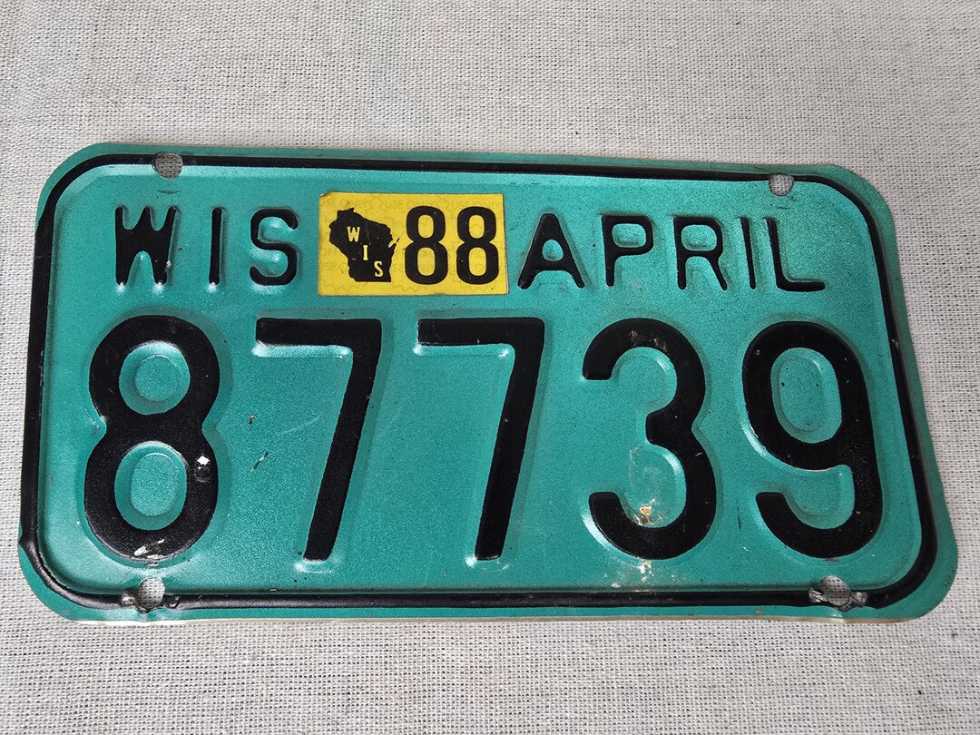 Vintage Wisconsin Motorcycle License Plate Teal Large Size 1988 - Etsy