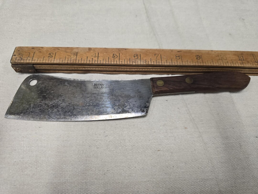 Vintage Kutmaster Cleaver Knife Wood Handle Brass Rivets 11" Utica NY ...