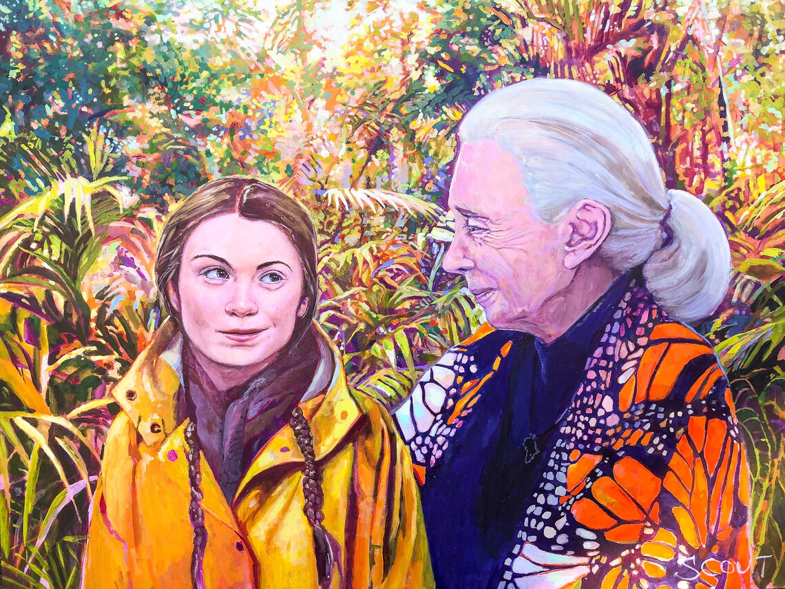 Greta Thunberg and Jane Goodall Passing Care for Our World | Etsy