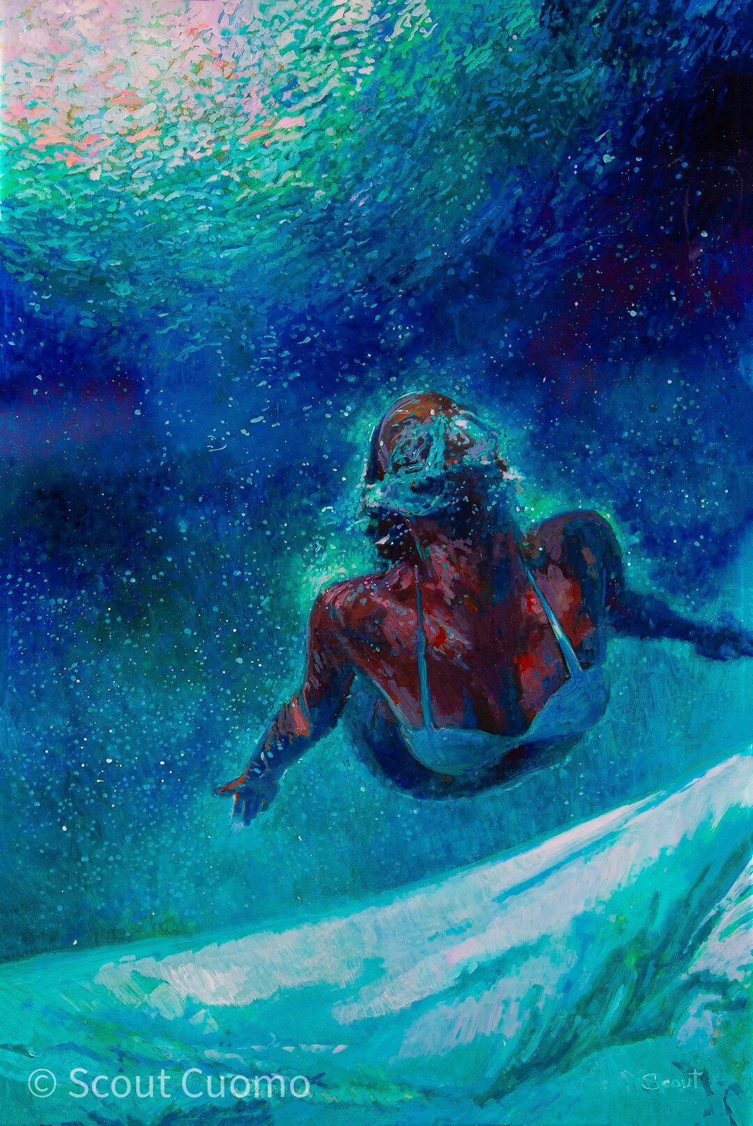 Swimmer Art Print Rising up Expressionistic Painting of Swimmer in ...