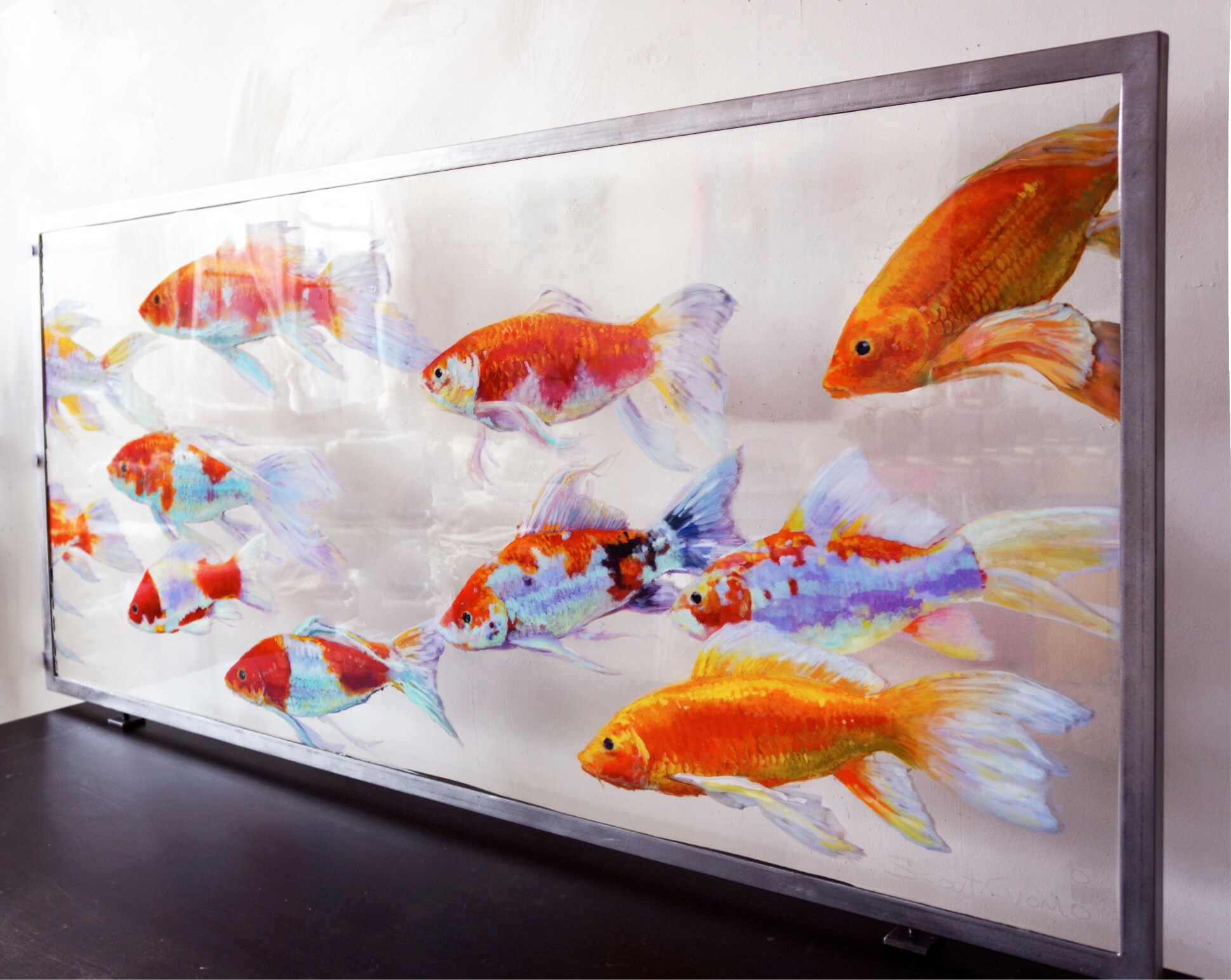 SOLD _ Art Original Painting of Koi fish Swimming Original | Etsy