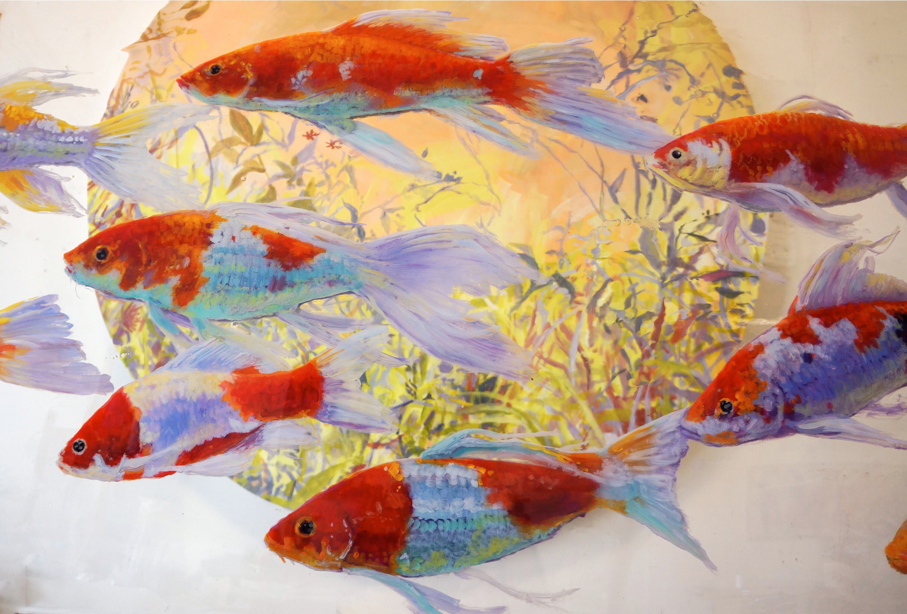 SOLD _ Art Original Painting of Koi fish Swimming Original | Etsy