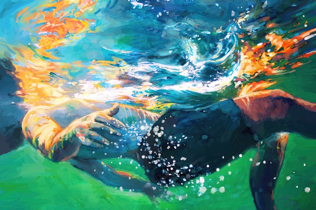 Hand-painted Underwater Scene – Ocean Artwork for Home Decor -boy of ...
