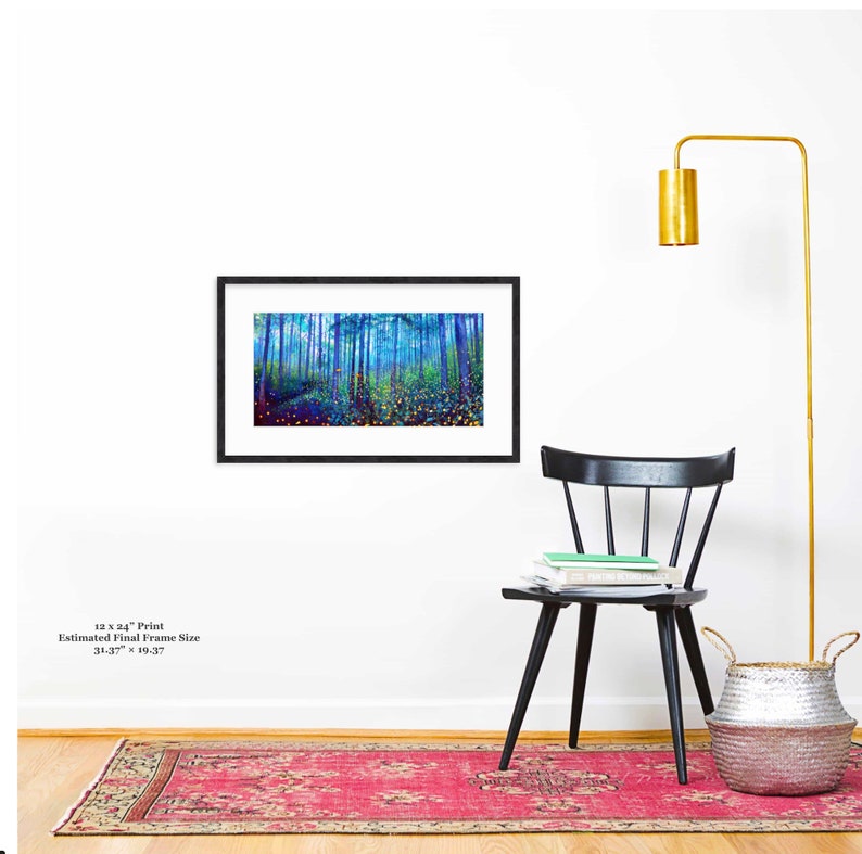 Framed Large Poster Print Art Firefly Forest print in cobalt | Etsy