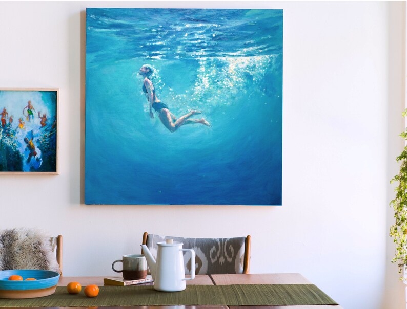 Ocean swimmer Art Print of painting titled silent swimmer | Etsy
