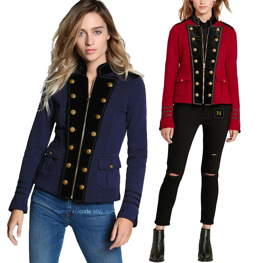 Women's Red & Blue Wool Military Jacket Army Commander Officer Band ...