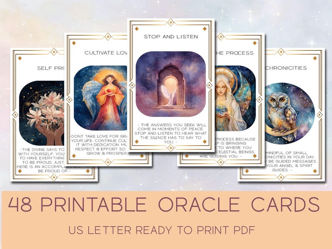 Printable Oracle Cards, 48 Printable Celestial Messages Cards ...